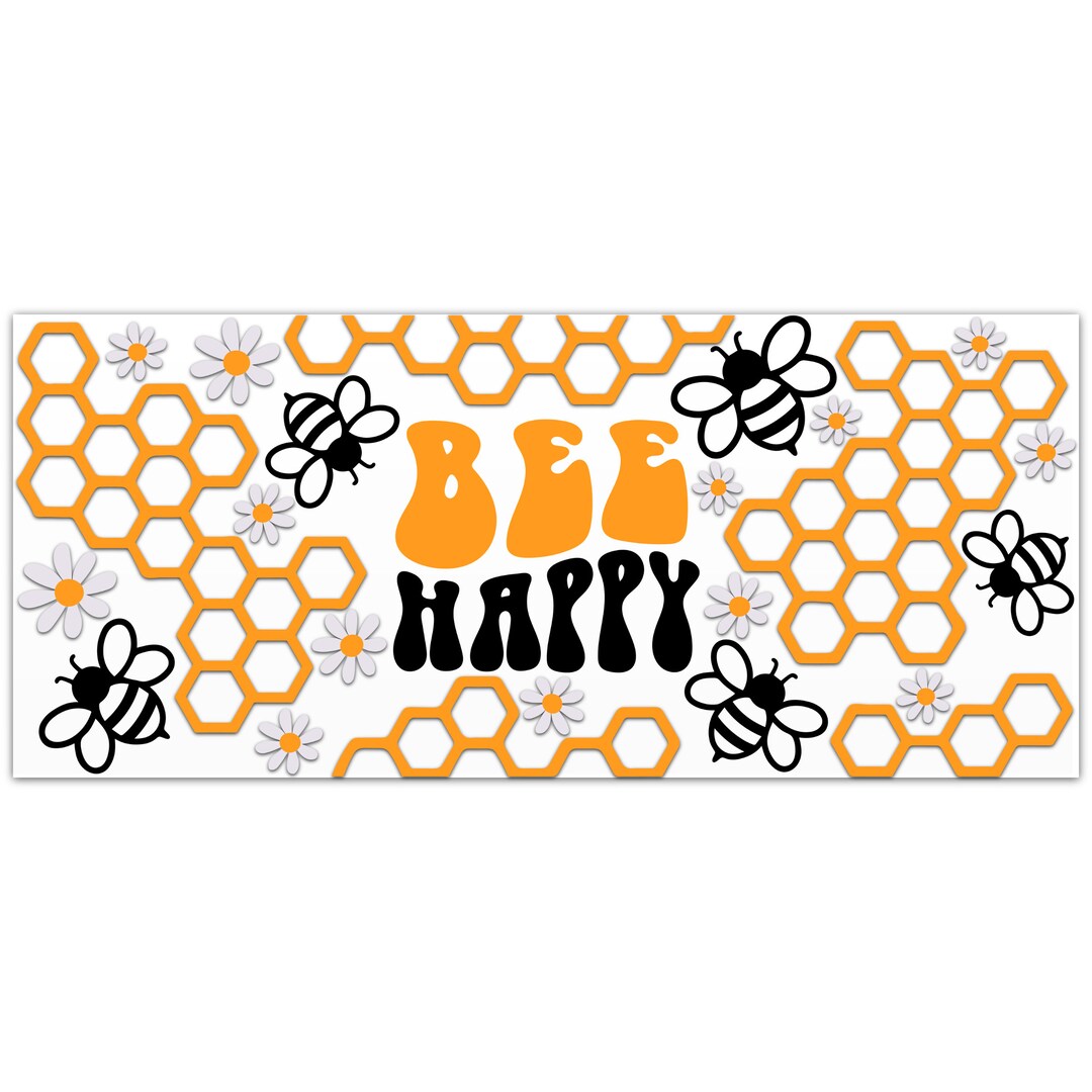 Bee Happy Svg Libbey Glass Wrap Svg, Daisy Honey Bee Svg 16oz Libby ...