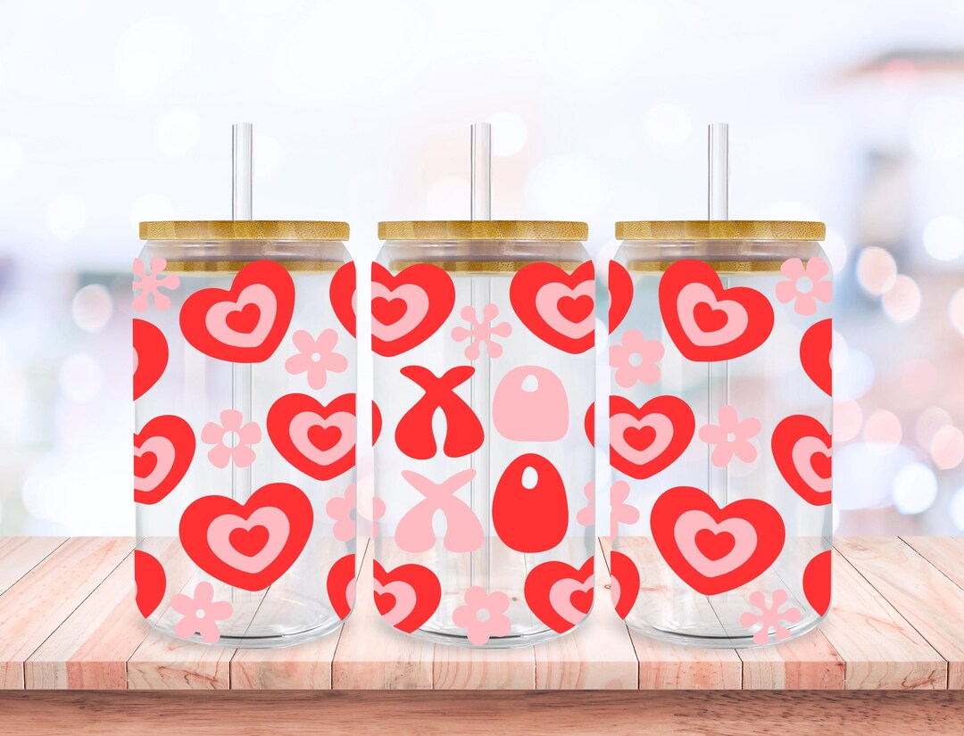 XOXO Svg Valentine Libbey Glass Wrap Svg, Retro Hearts Groovy ...