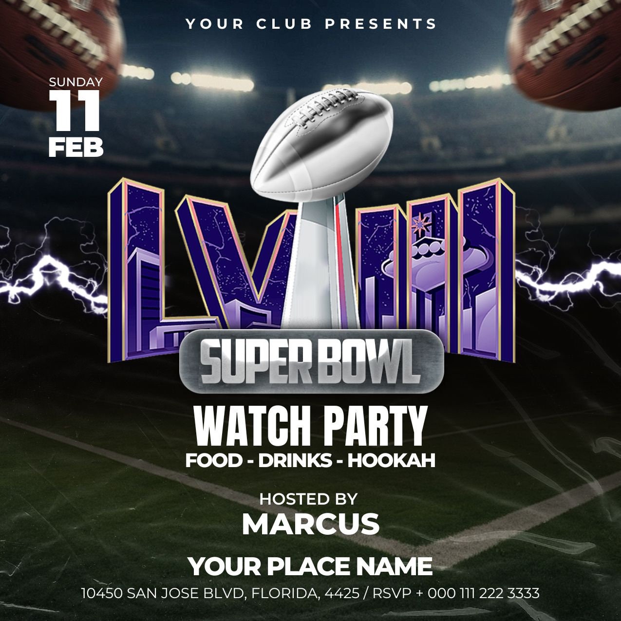 Editable Super Bowl 2024 Flyer, Canva Super Bowl Watch Party Flyer ...