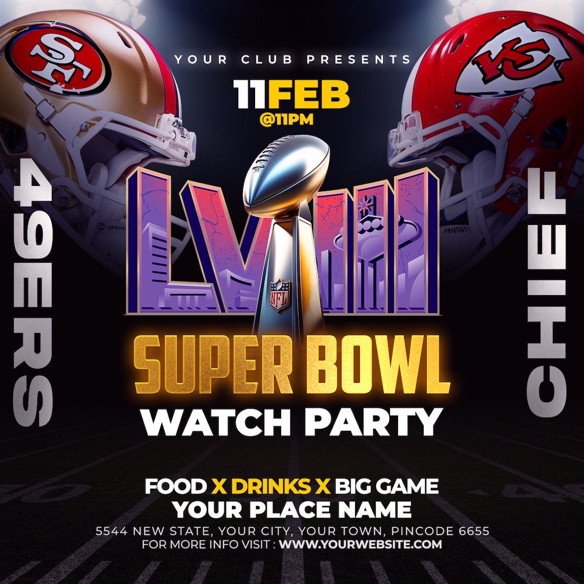 Editable Super Bowl 2024 Flyer, Canva Super Bowl Watch Party Flyer ...