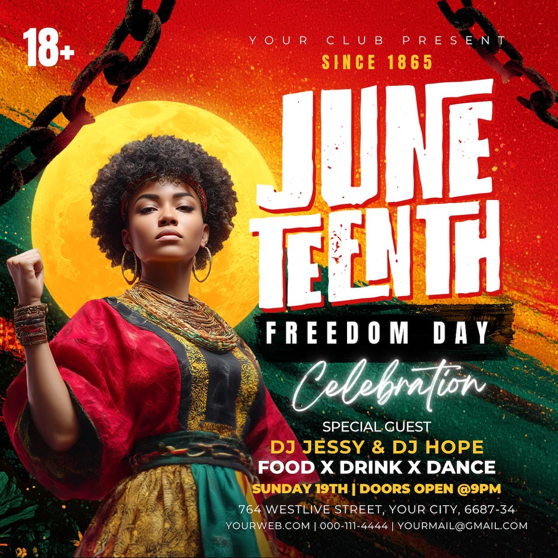 Juneteenth Flyer, Juneteenth, Party Invitation, CANVA Template, Party ...