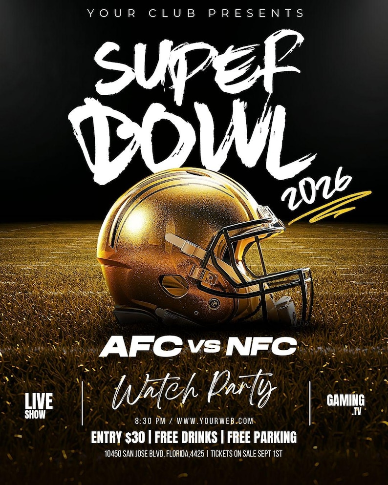 Editable Super Bowl 2026 Watch Party Instagram Post (canva Template ...