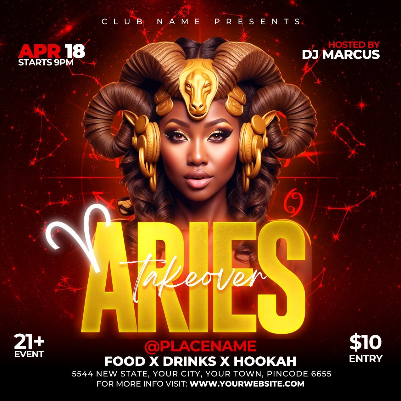 Editable Aries Flyer, Aries Birthday Bash Flyer | Aries Season Canva ...