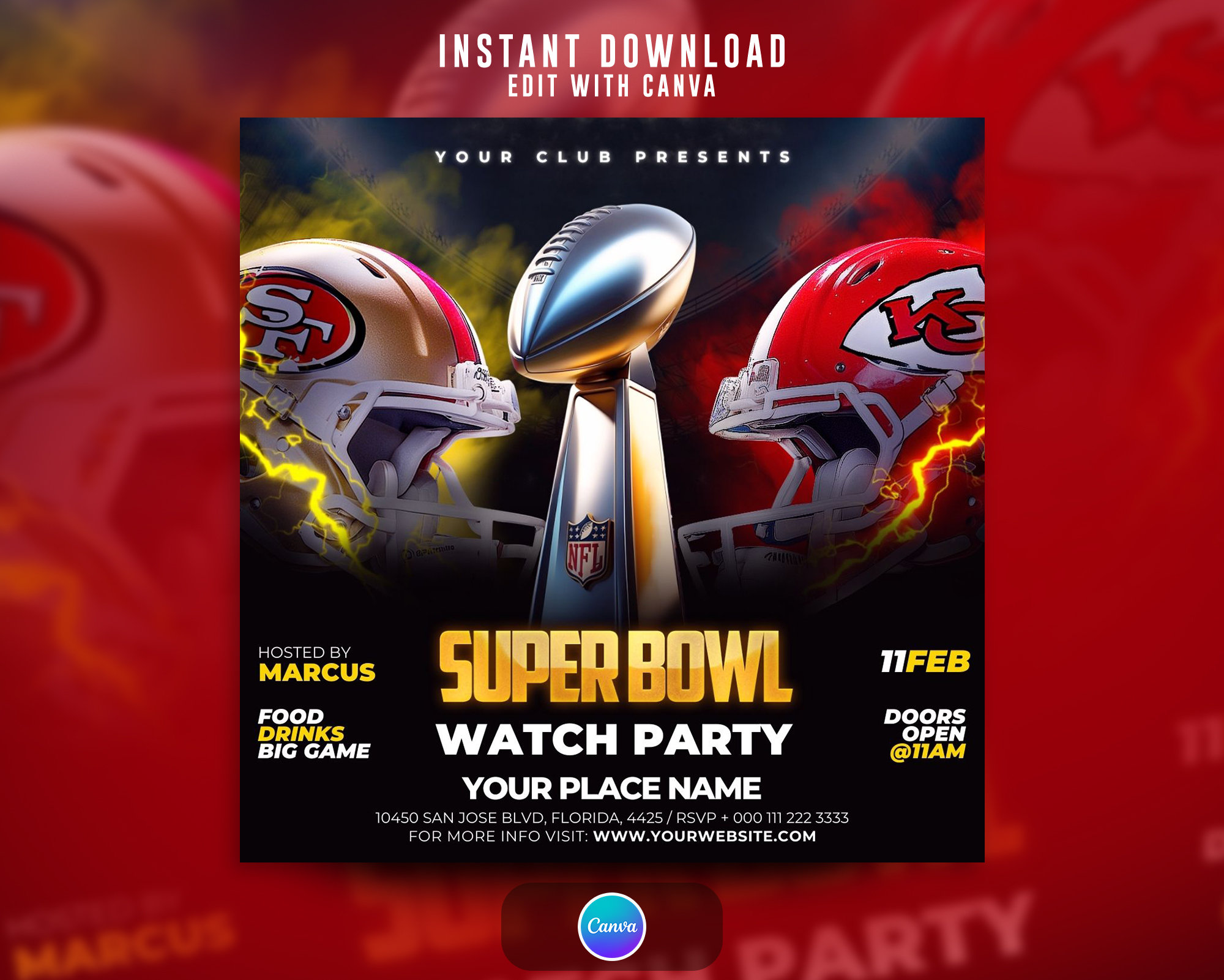 Editable Super Bowl 2024 Watch Party Flyer: Canva Template - Etsy