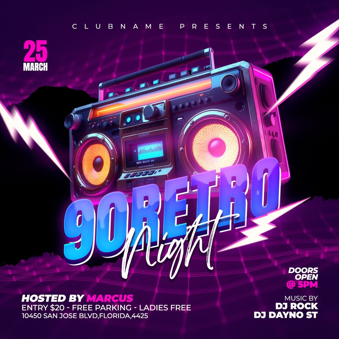 Editable 90s Retro Party Invitation, Back to the 90s, Throwback Party ...