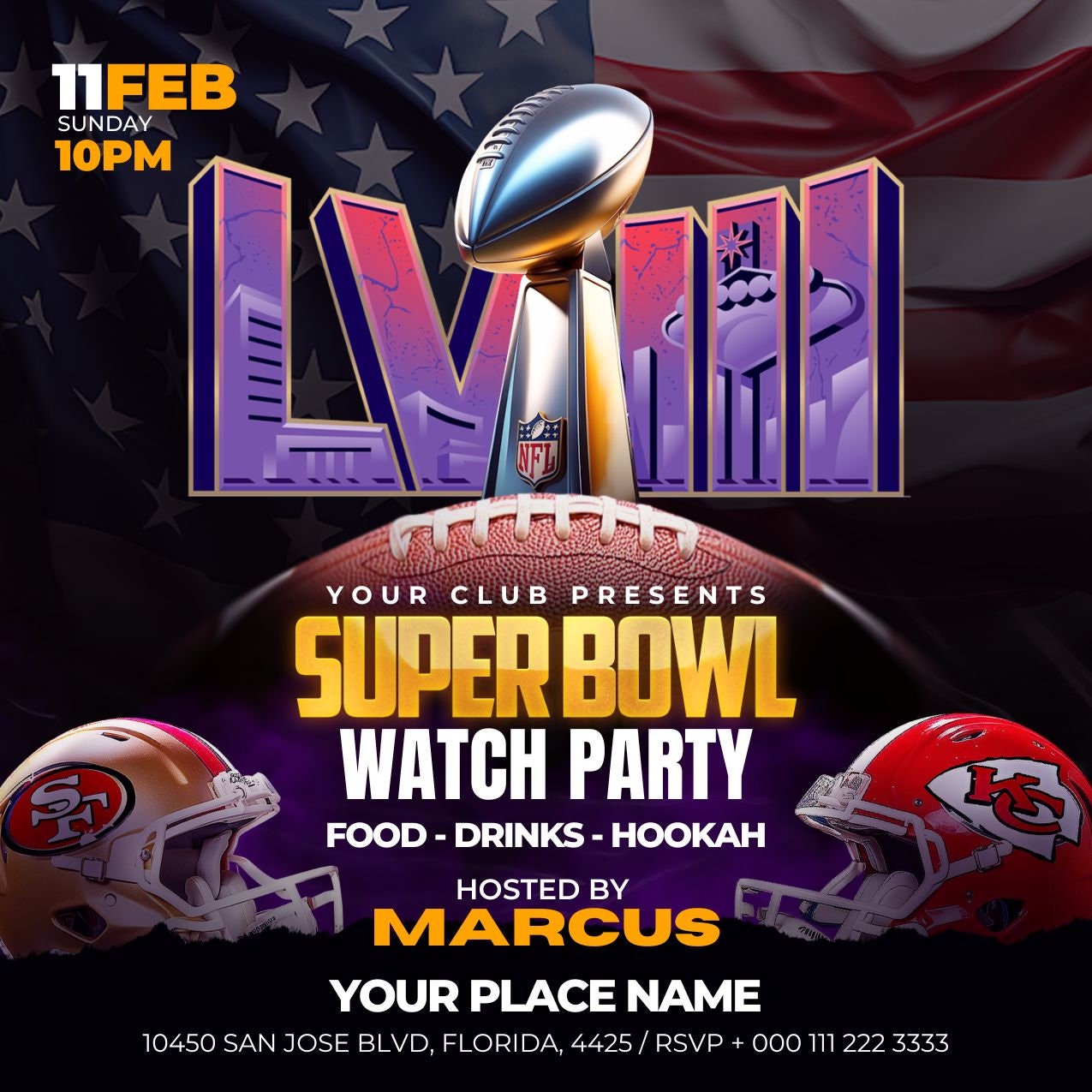 Editable Super Bowl 2024 Flyer, Canva Super Bowl Watch Party Flyer ...