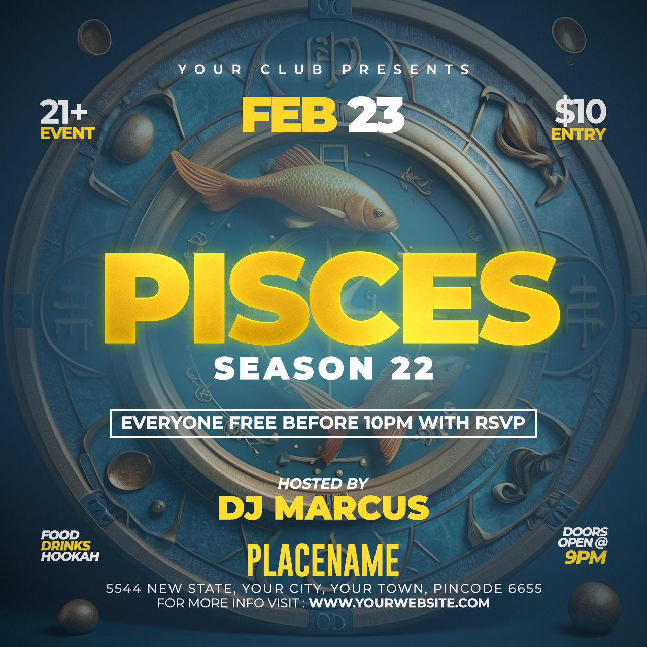 Pisces Season Party Flyer: Editable Zodiac Sign (canva & Photoshop) - Etsy