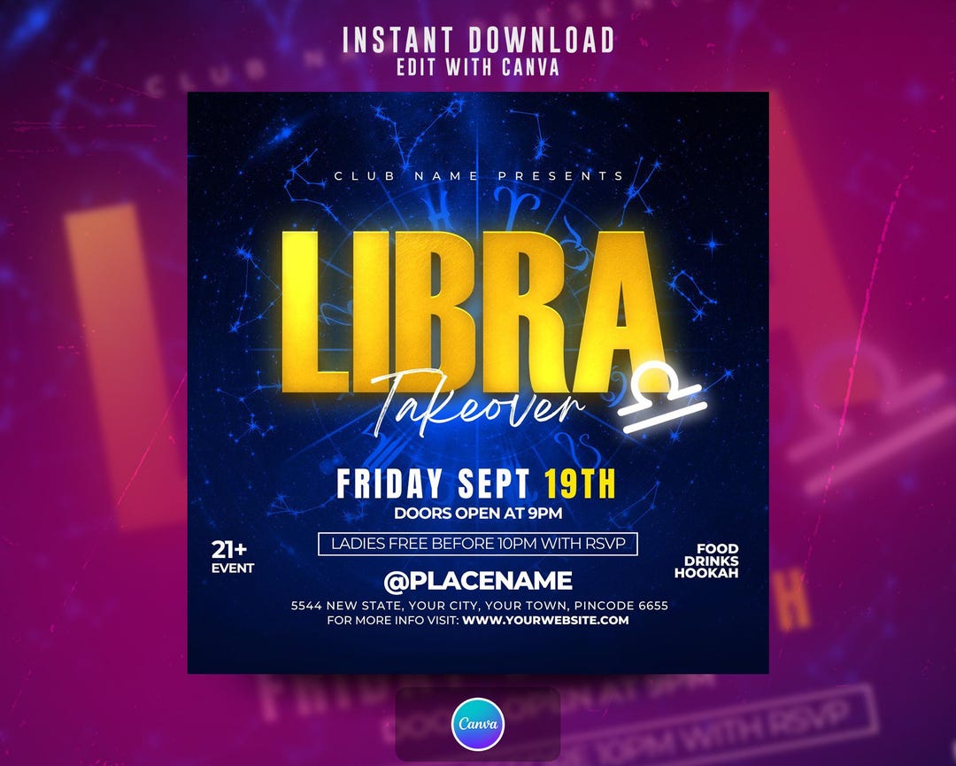 Libra Birthday Flyer, Libra Bash Flyer, Birthday Flyer, Birthday Girl ...