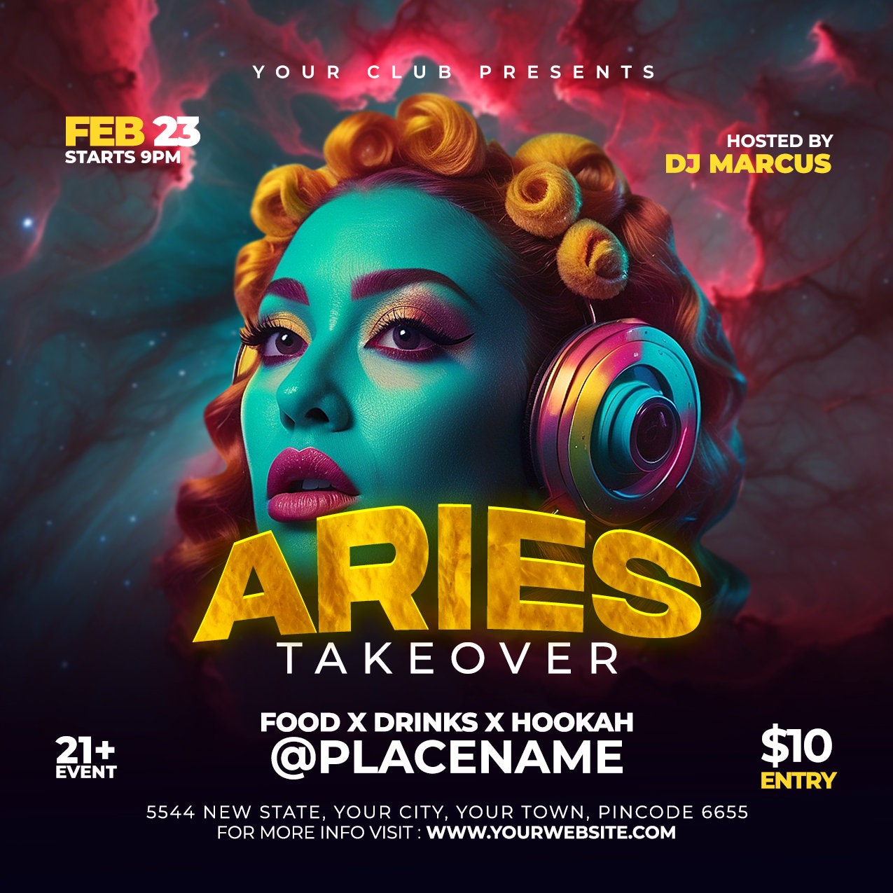 Aries Takeover Party Flyer, Editable on Cava and Photoshop - Etsy