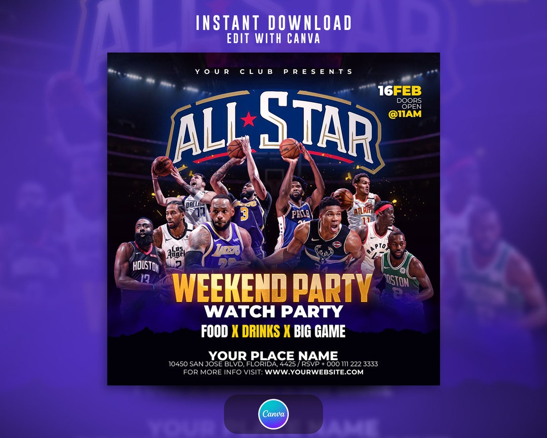 All Star Weekend Party Flyer, NBA Eatch Party Flyer, Invitation ...