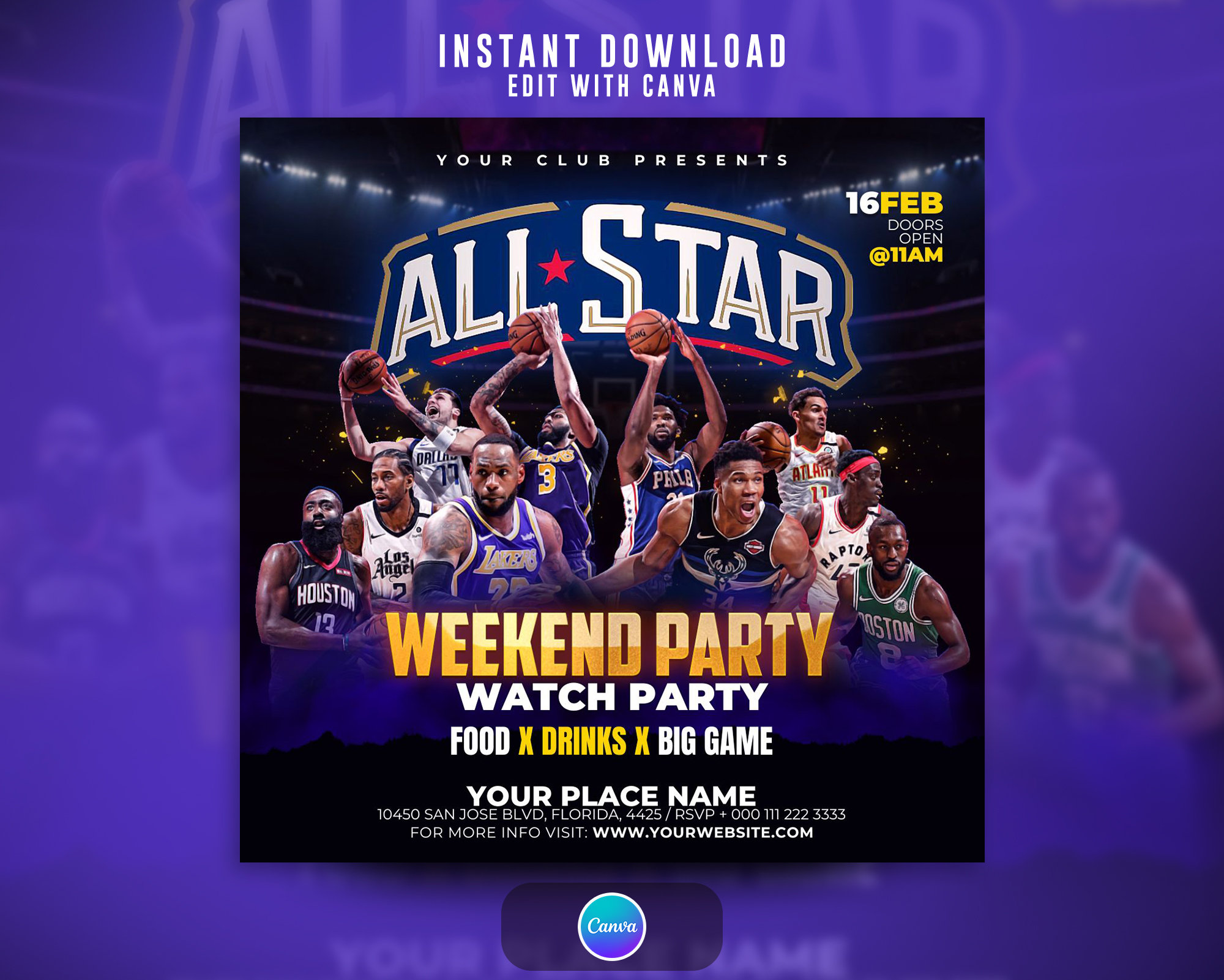 All Star Weekend Party Flyer, NBA Eatch Party Flyer, Invitation ...