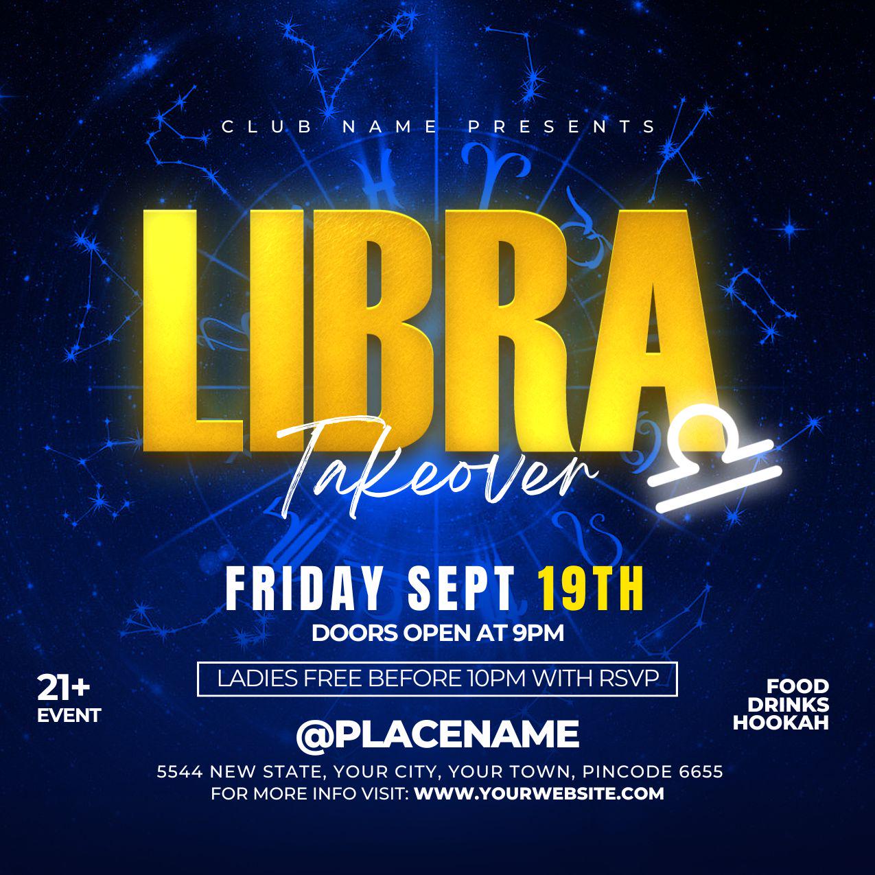 Libra Birthday Party Flyer: Canva Template (digital Download) - Etsy