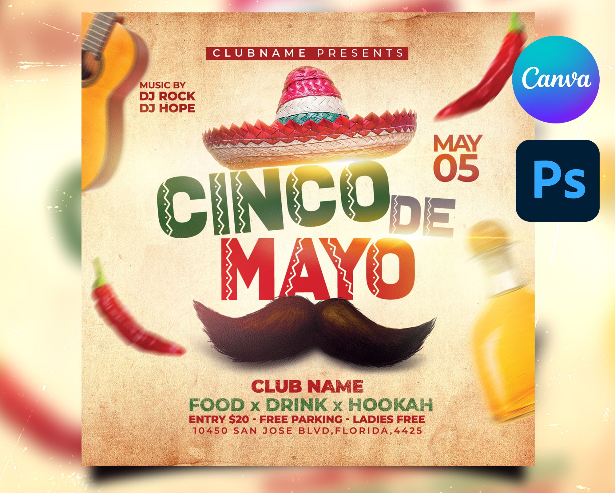 Cinco De Mayo Flyer, PSD, Editable Cinco De Mayo, Invitation, DIY Cinco ...