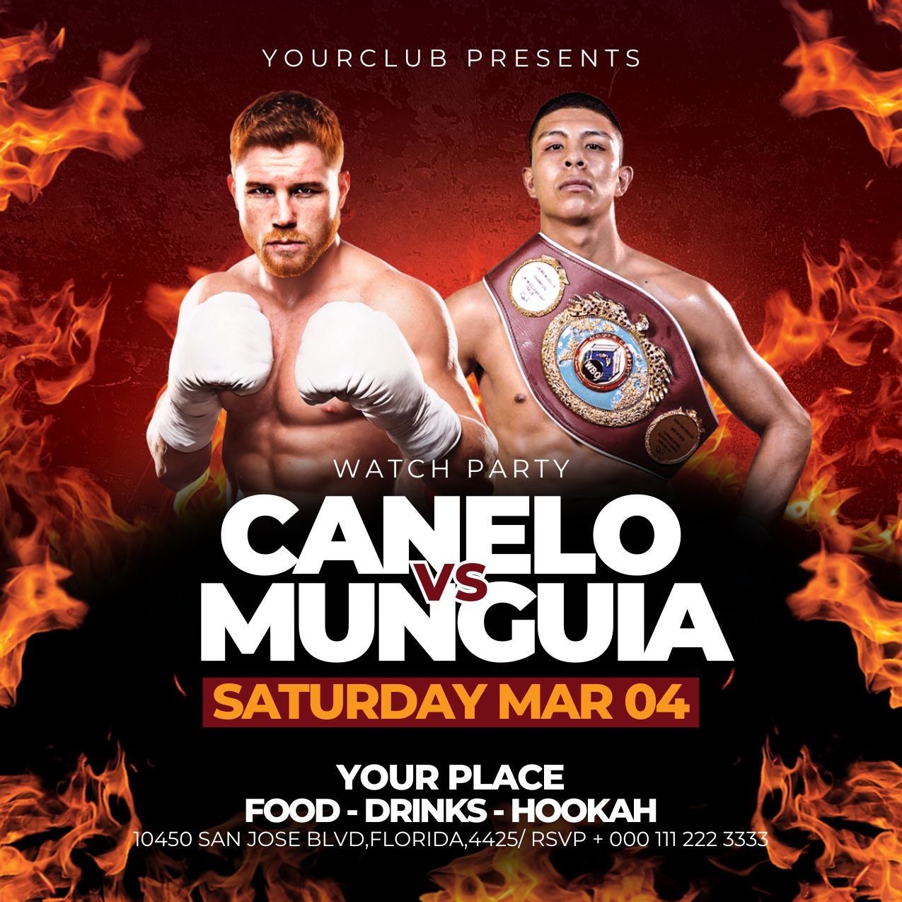 Canelo Alvarez Vs. Jaime Munguia Watch Party Flyer, Edit on Photoshop ...