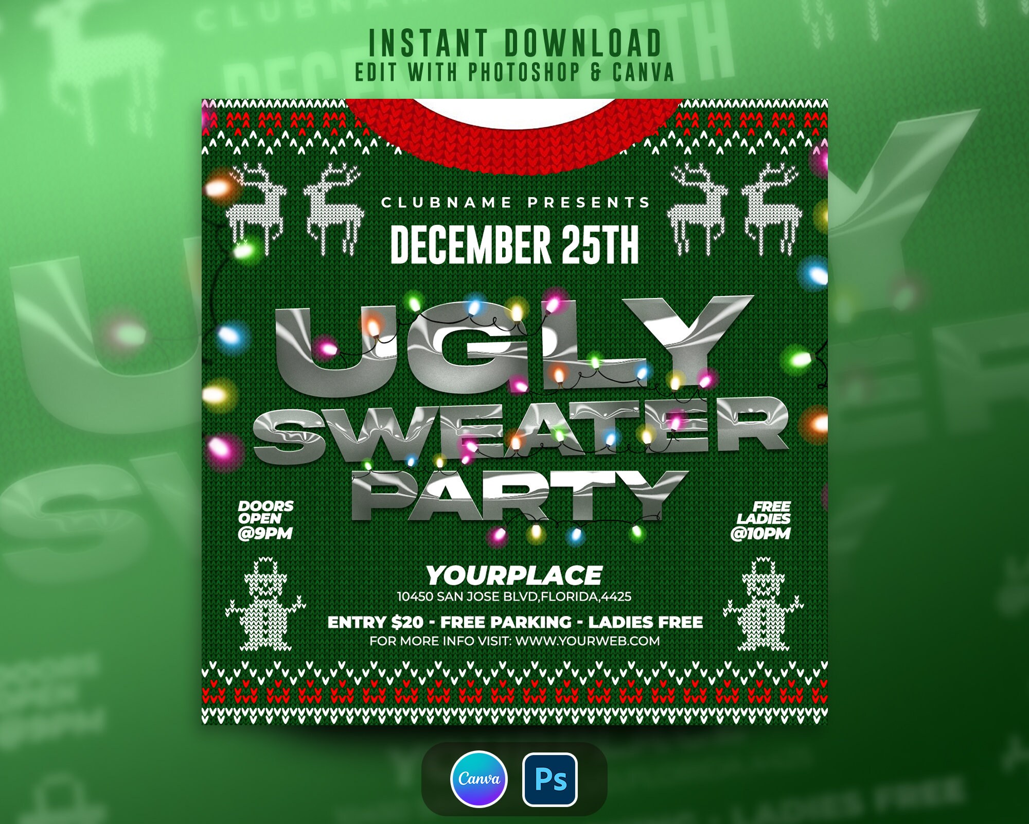 Editable Ugly Sweater Party Flyer DIY Christmas Party Invite Ugly ...