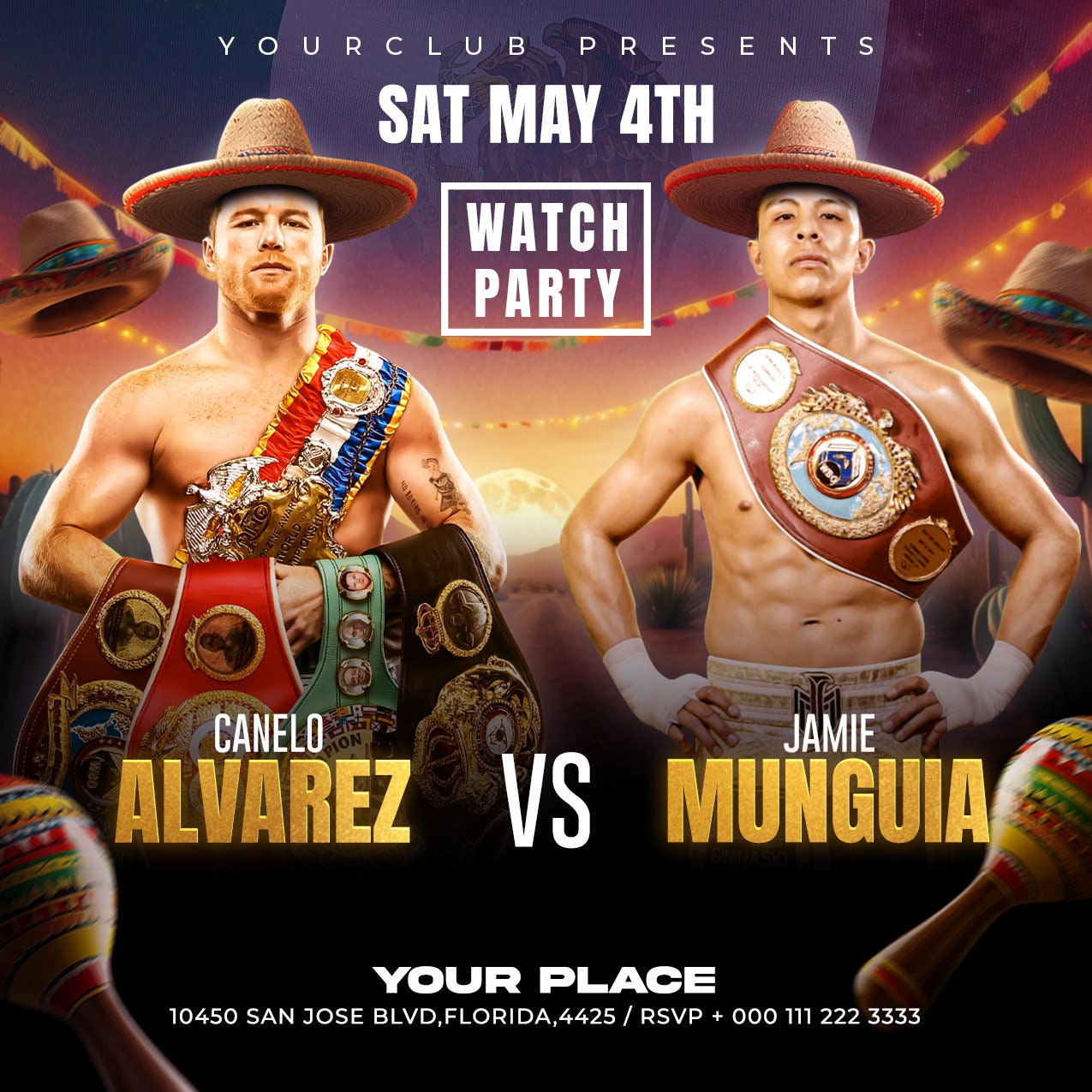 Canelo Alvarez Vs. Jaime Munguia Watch Party Flyer, Edit on Photoshop ...