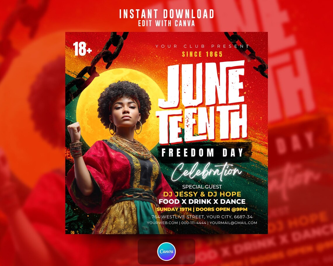 Juneteenth Flyer, Juneteenth, Party Invitation, CANVA Template, Party ...