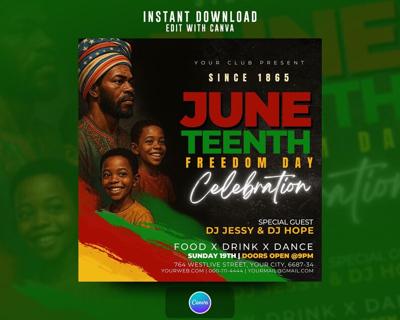 Juneteenth Flyer, Juneteenth, Party Invitation, CANVA Template, Party ...