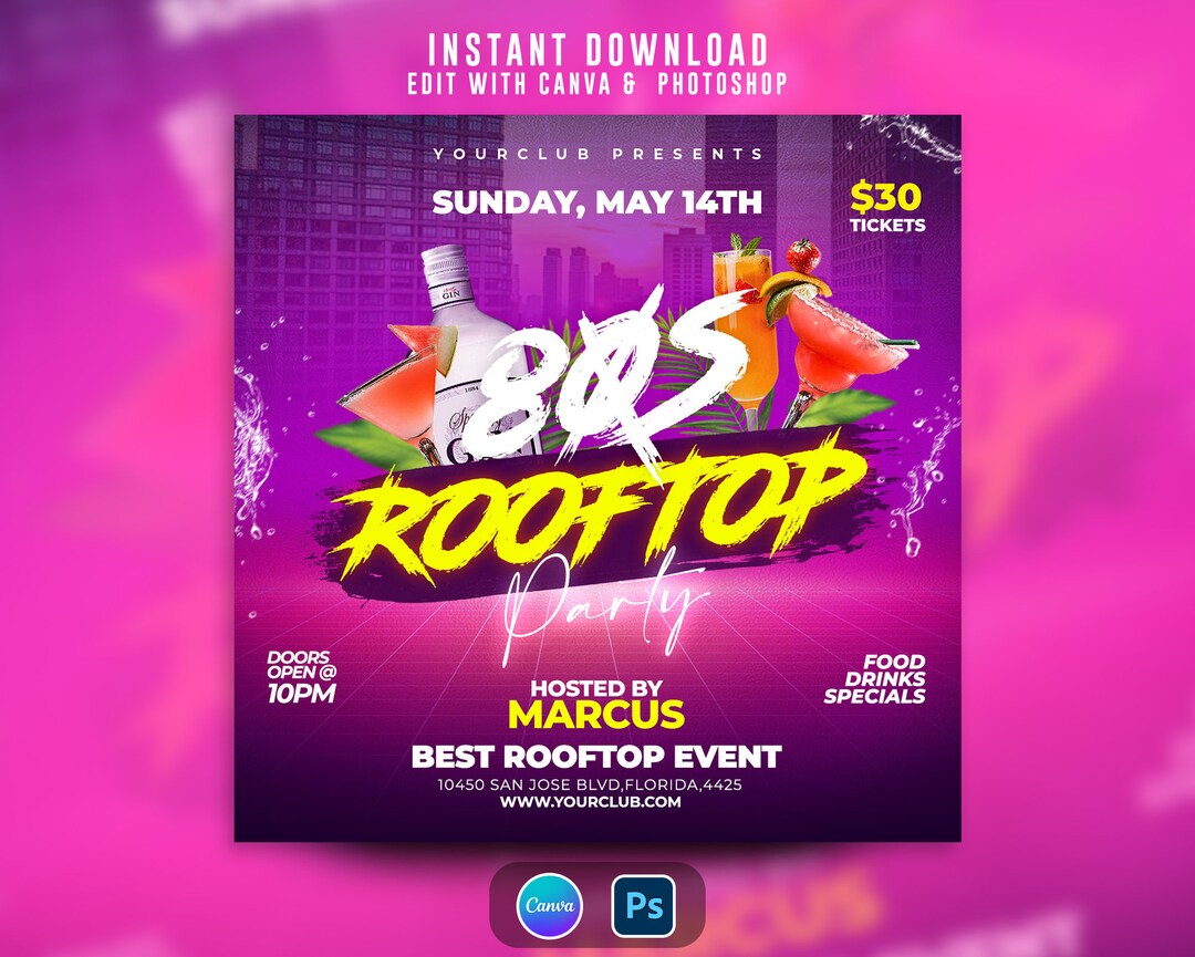 Editable 80s Neon Rooftop Party Invitation (digital Download) - Etsy