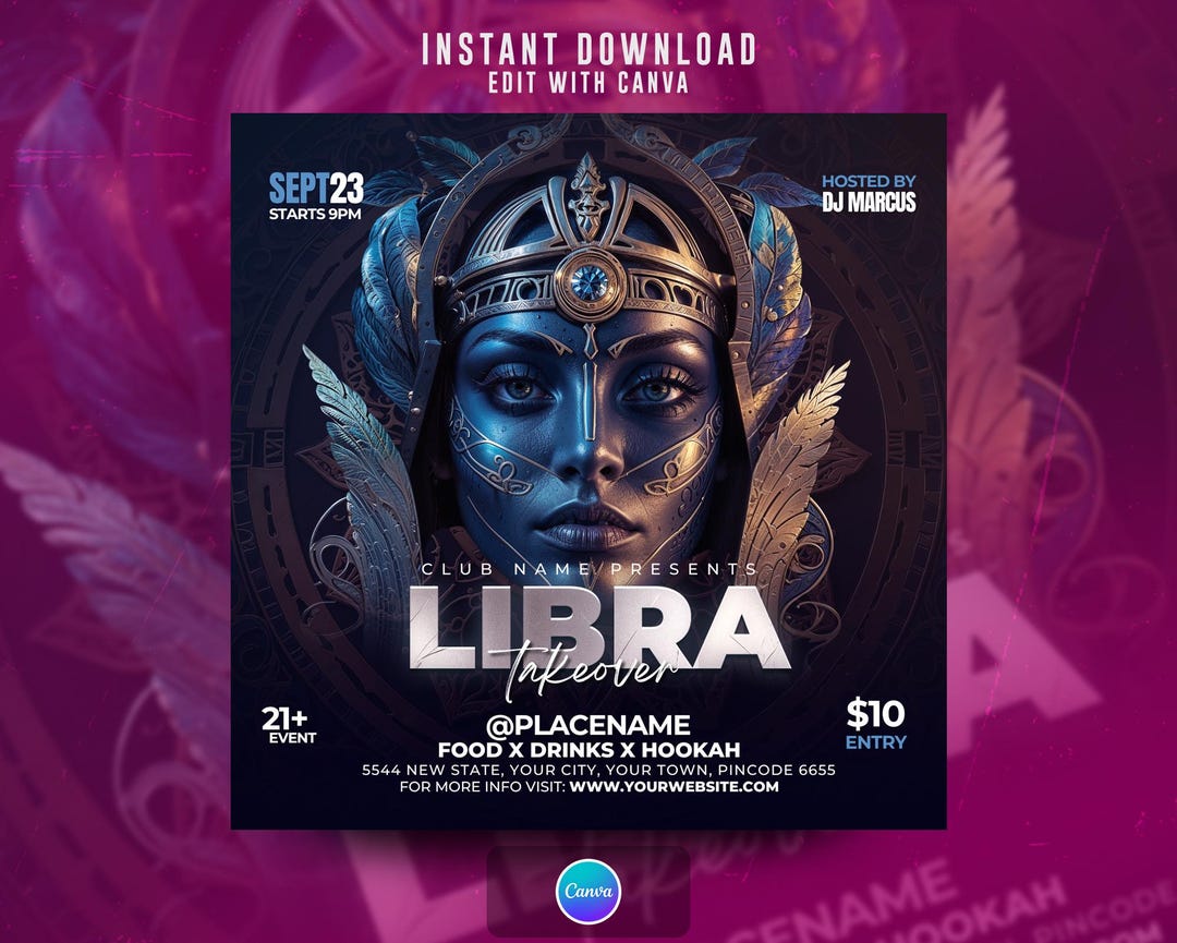 Libra Birthday Party Flyer: Canva Template (4x4 Inch) - Etsy