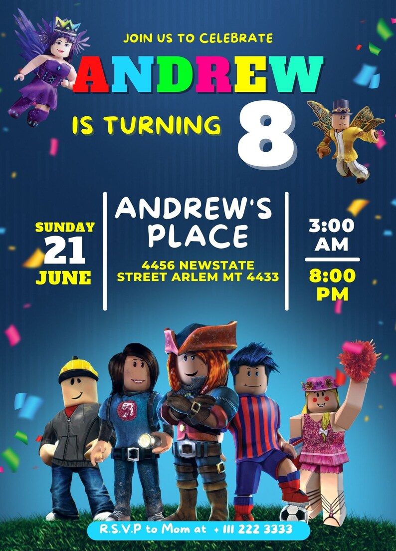Roblox Invite Roblox Birthday Invitation Roblox Party - Etsy