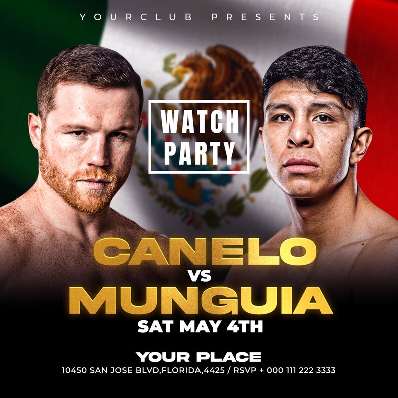 Canelo Alvarez Vs. Jaime Munguia Watch Party Flyer, Edit on Photoshop ...