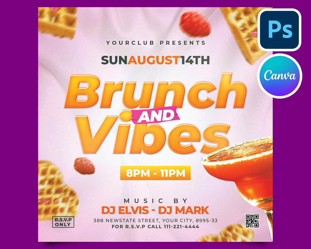Editable Brunch Vibes Flyer, DIY Brunch Invitation Flyer, PSD Brunch ...