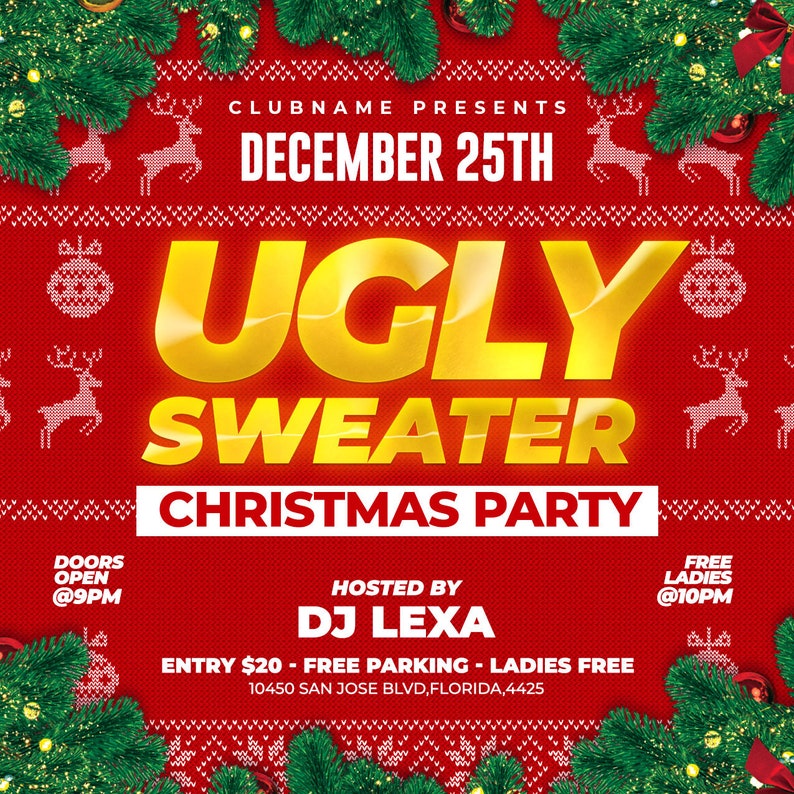 Editable Ugly Sweater Party Flyer | DIY Christmas Party Invite | Ugly ...