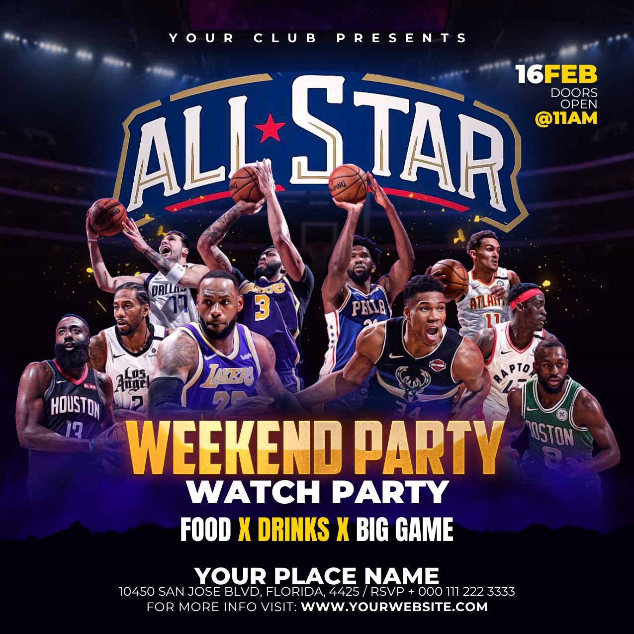 All Star Weekend Party Flyer, NBA Eatch Party Flyer, Invitation ...