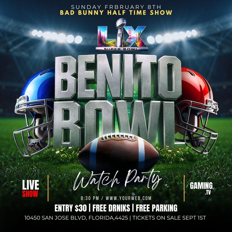 Editable Super Bowl 2026 Watch Party Flyer, Benito Bowl (canva Template ...