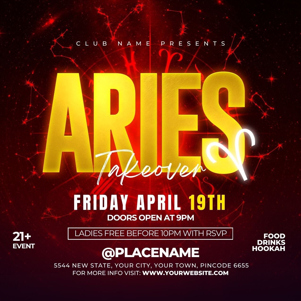 Aries Takeover Party Flyer, Editable on Cava - Etsy