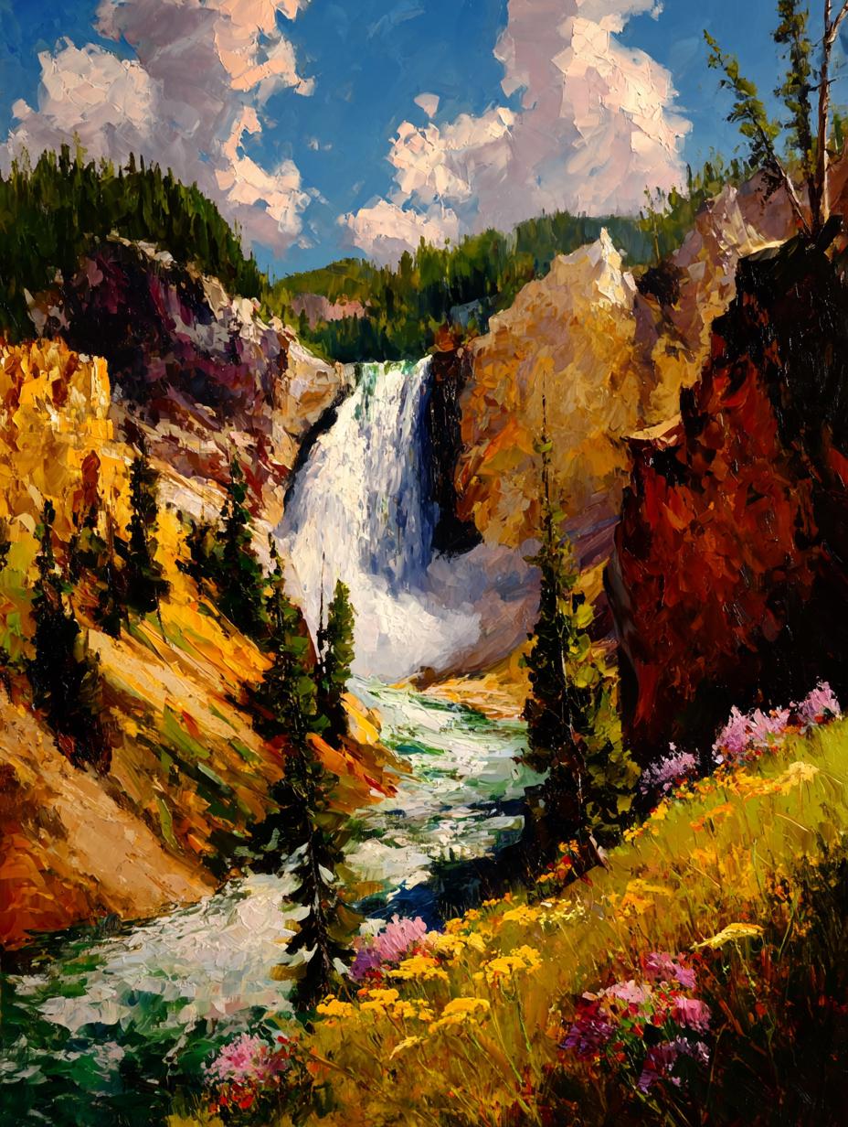 Yellowstone Waterfall Paint by Numbers Kit: DIY National Park Canvas ...