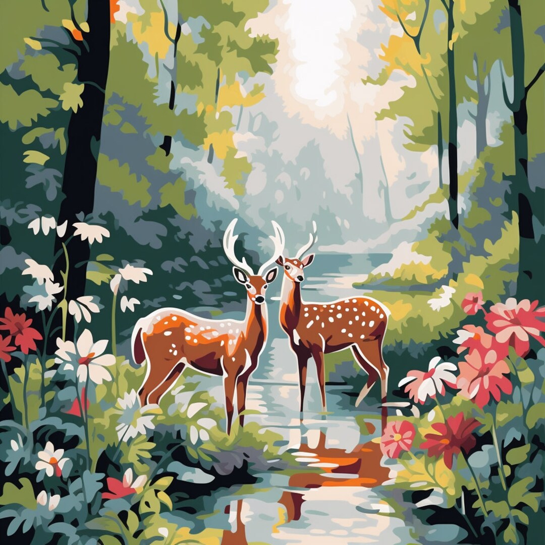 Deer in Forest Paint by Number Paint by Number Kit Paint by Number DIY ...