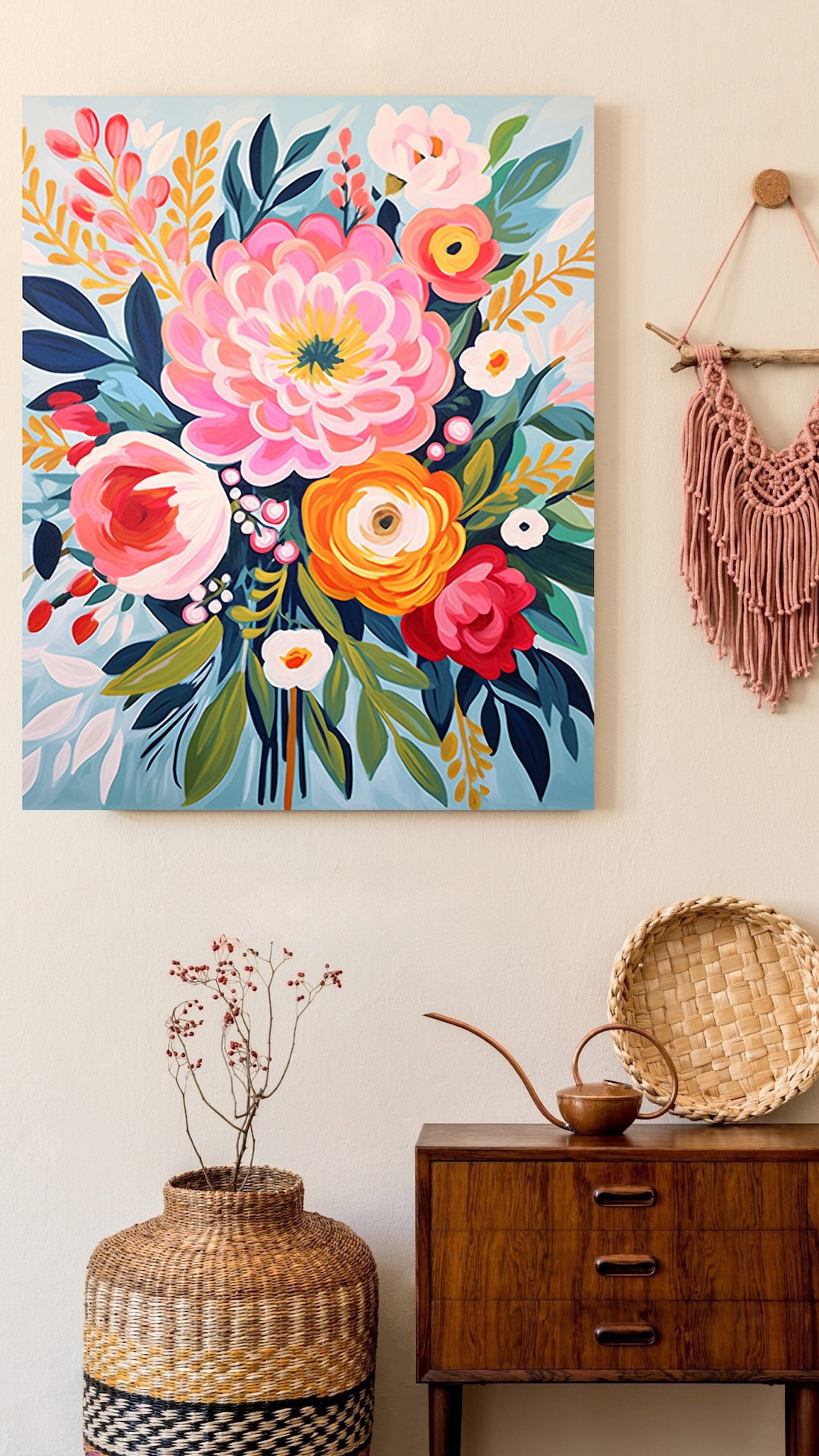 Boho Flowers Paint by Numbers Adults, Abstract Flowers Paint Kit Easy ...