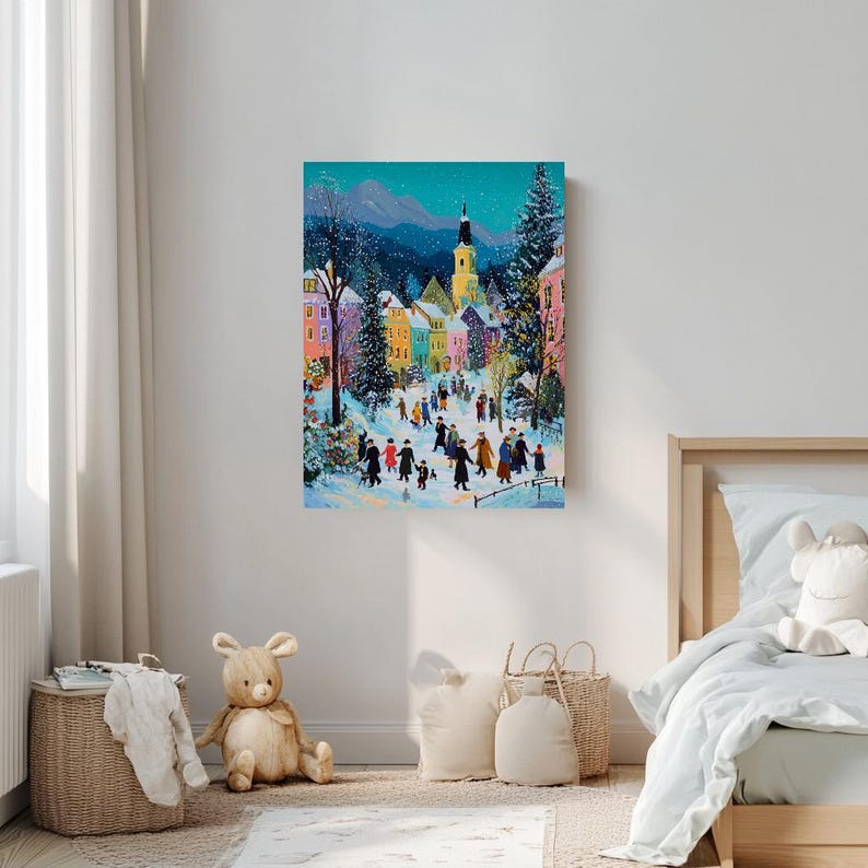 Paint by Numbers Kit: Christmas Town Winter Scene - Easy DIY Canvas Art ...