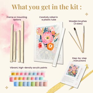 Boho Flowers Paint by Numbers Kits for Adults Modern Flowers Boho Whimsical Art Easy Beginner ...