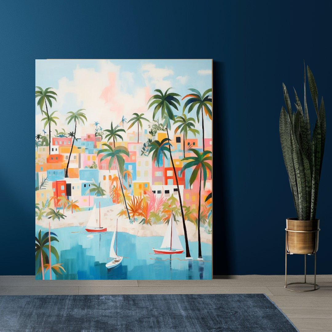 Palm Trees Amidst a River Bed Paint by Numbers, DIY Adult Kits, Wall ...