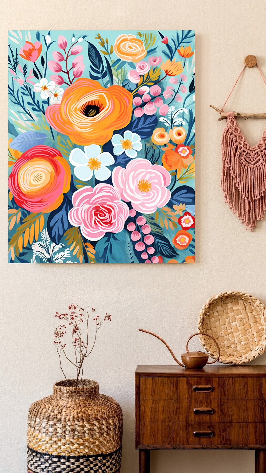 PAINT by NUMBER Kit for Adults Modern Flowers Boho Whimsical Art Easy Beginner Acrylic Paint DIY ...