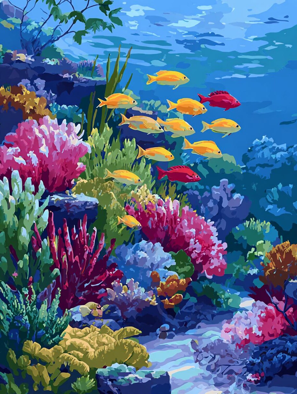 Fish Paint by Numbers Kit: Sea World DIY Acrylic Painting, Colorful ...