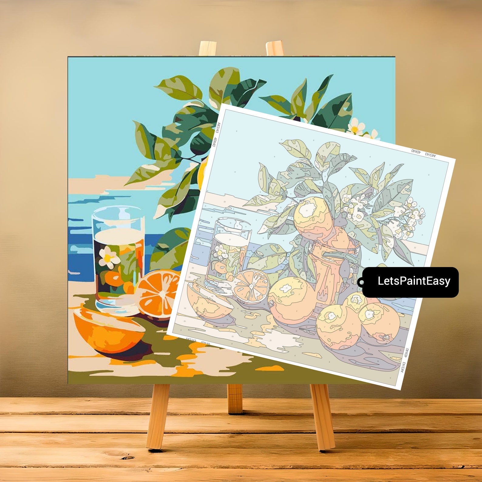 Abstract Orange & Leaf PAINT by NUMBER Kit Adults , Boho Art Style ...