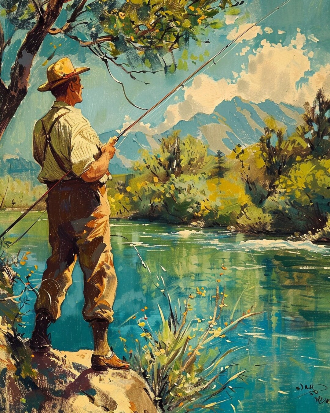 Vintage Man Fishing PAINT by NUMBER Kit for Adults, Vintage Decor ...