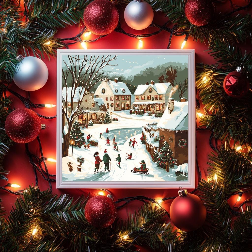 Winter Village Paint by Numbers Kit: Christmas Scene DIY Home Decor - Etsy