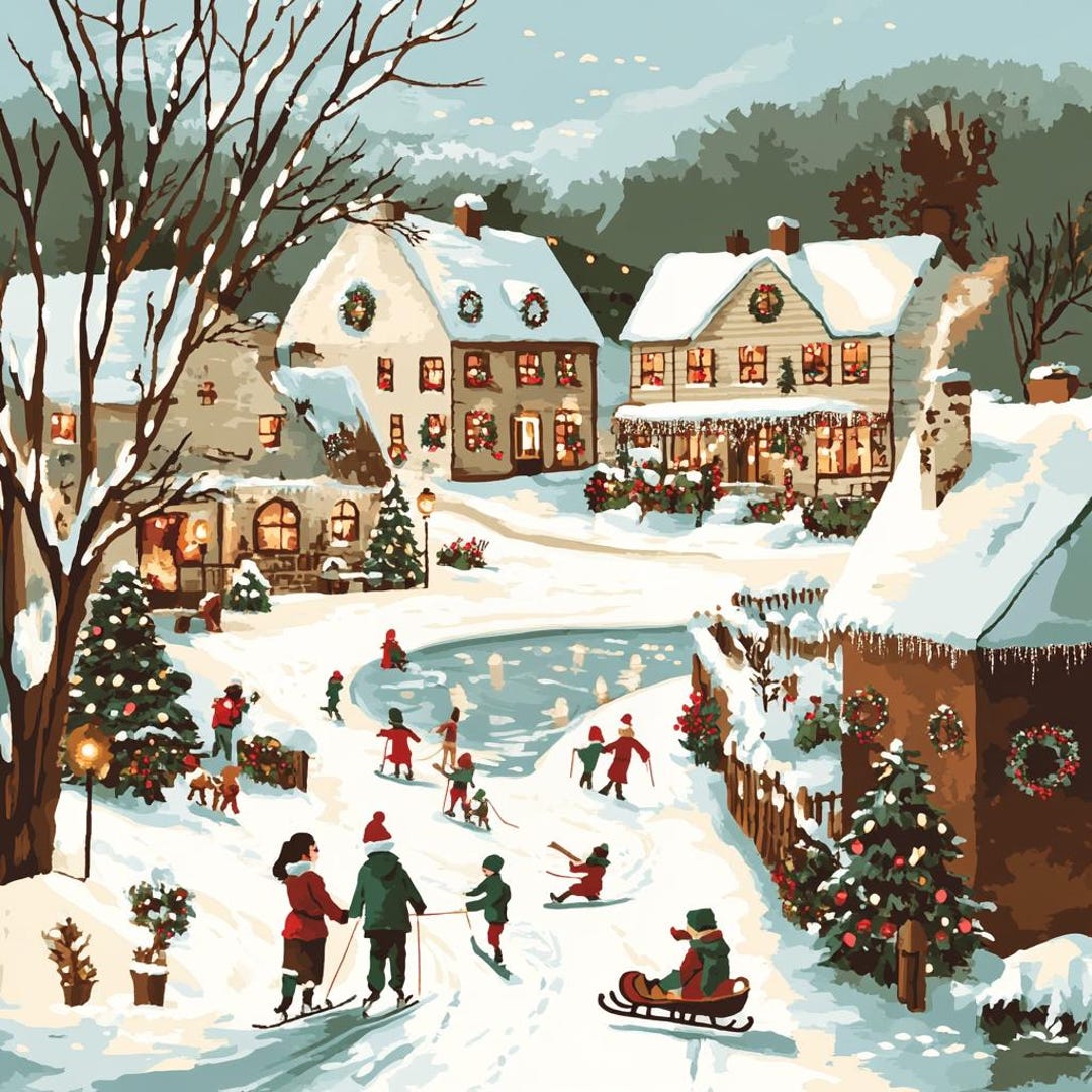 Winter Village Paint by Numbers Kit: Christmas Scene DIY Home Decor - Etsy
