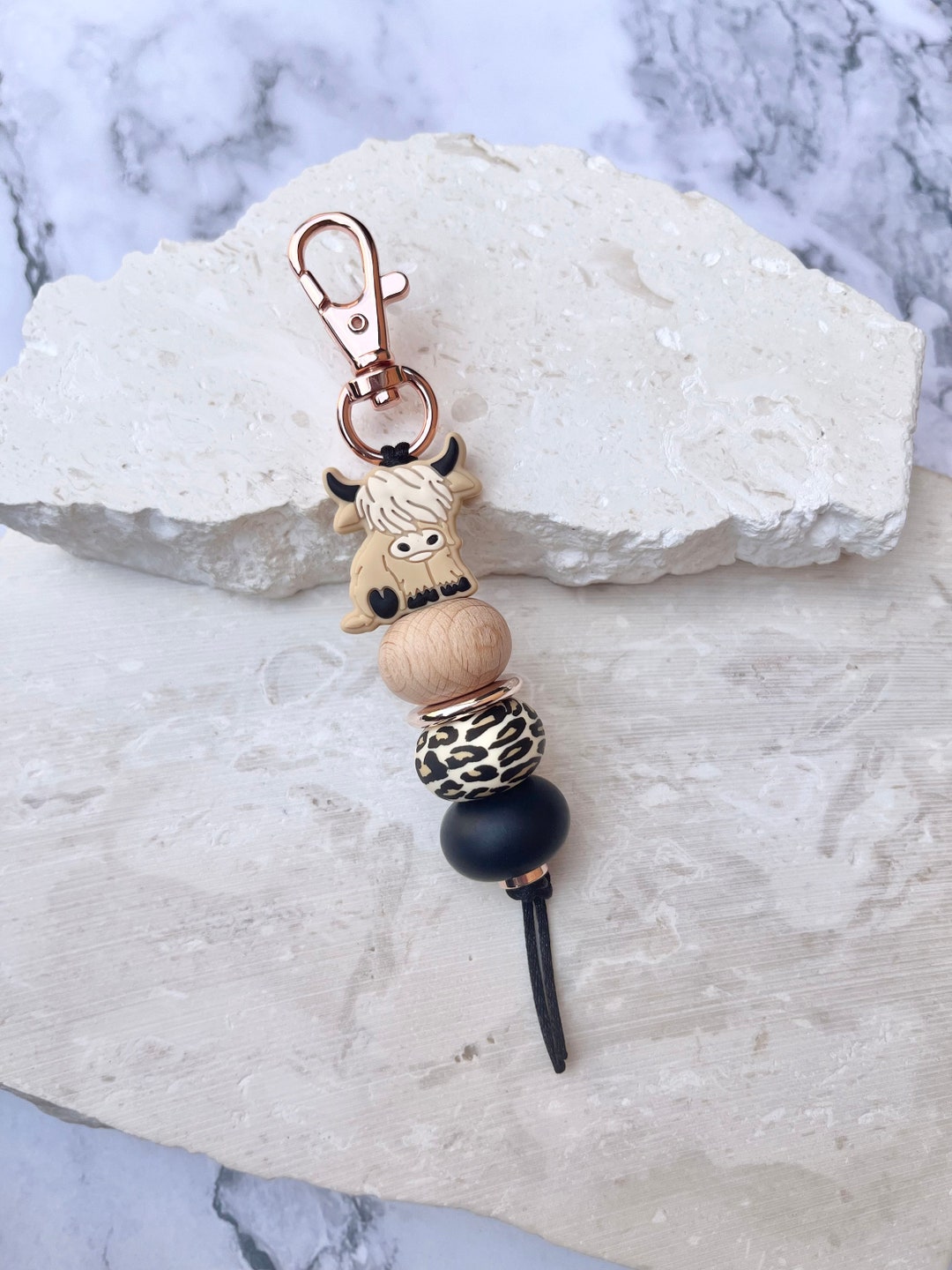 Leopard Highland Cow Keychain Beige Keys Accessories - Etsy