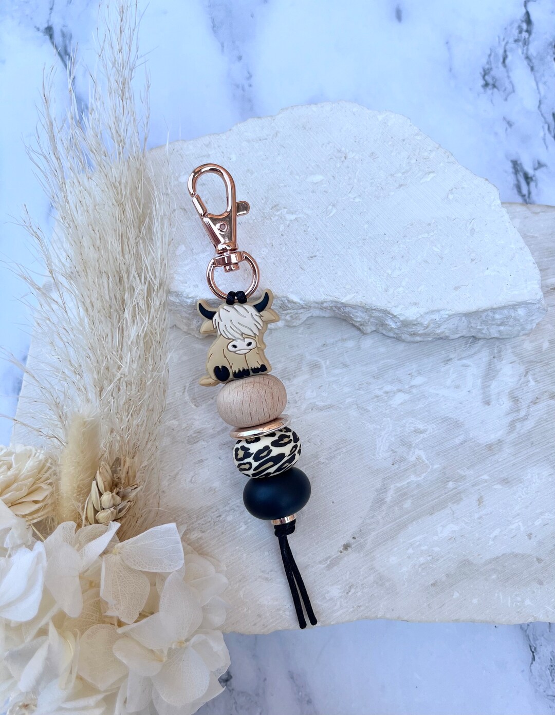 Leopard Highland Cow Keychain Beige Keys Accessories Highland Cow Gifts ...