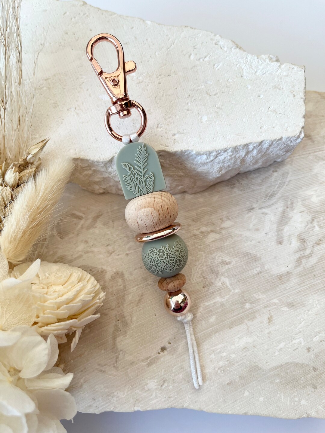 Sage Floral Arch Keychain Keys Accessories Silicone Beaded Keychain ...