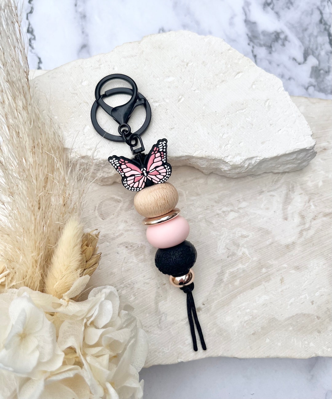 Butterfly Keychain Keys Accessories Silicone Beaded Keychain ...