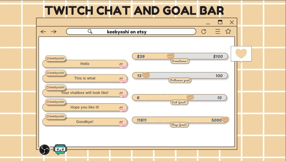 Animated Twitch Goals & Chat Widgets - Macaroon - Brown and White ...