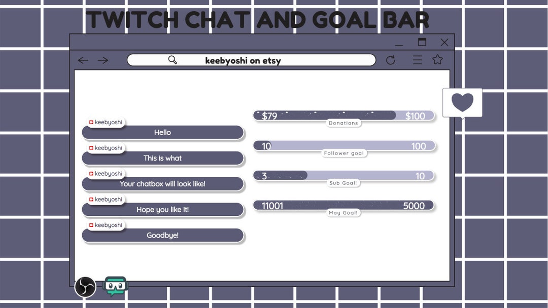 Animated Twitch Goals & Chat Widgets - Purple and White - Followers ...