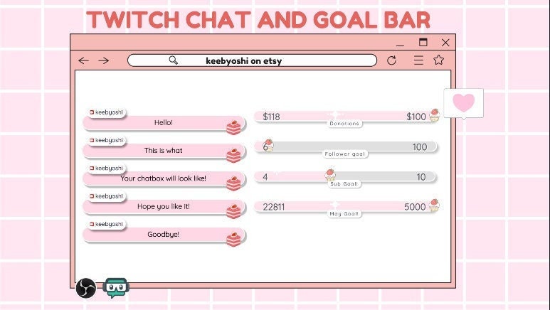 Animated Twitch Goals & Chat Widgets - Strawberry - Pink and White ...